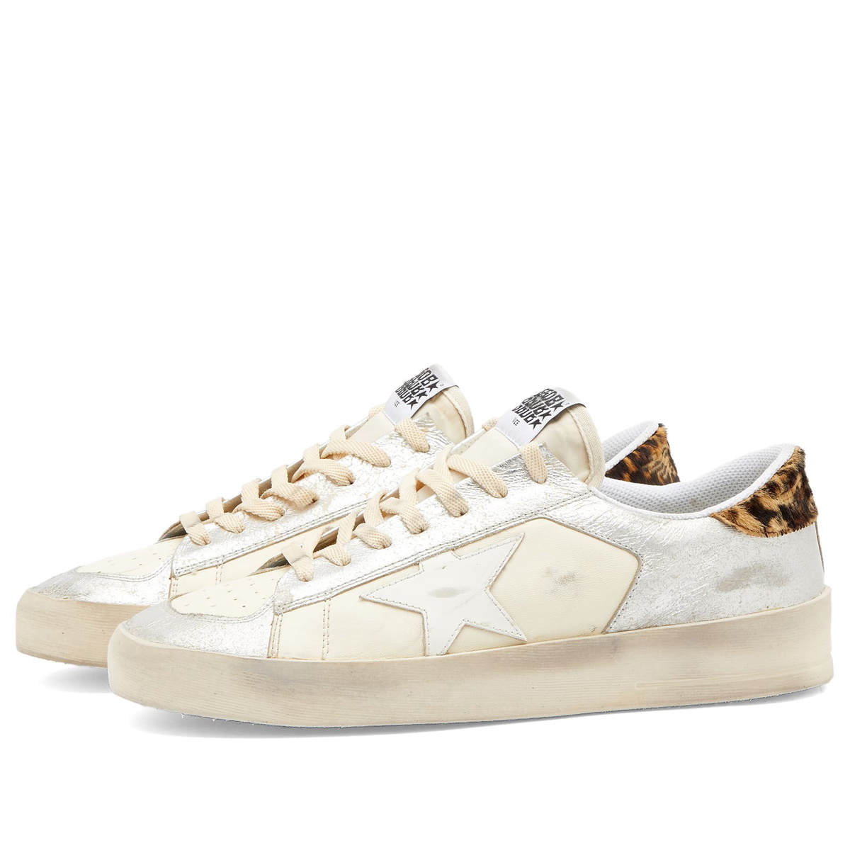 Golden Goose Men's Stardan Leather Sneakers in White/Silver/Beige ...