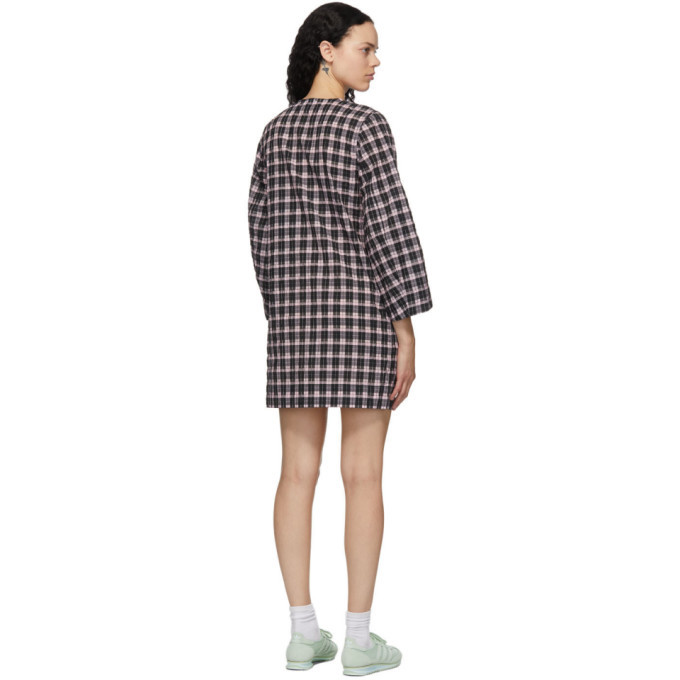 GANNI Pink Seersucker Check Dress GANNI