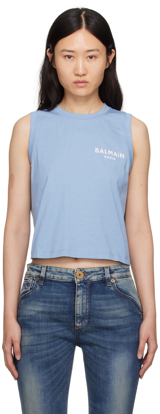 Balmain Blue Flocked Tank Top Balmain