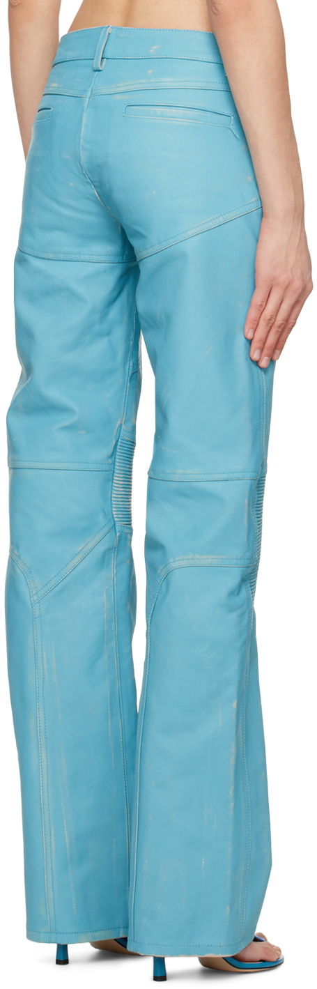 Blumarine Blue Distressed Leather Pants Blumarine