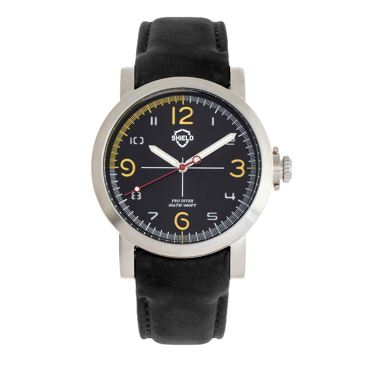 Shield Berge Quartz Black Dial Black Leather Mens Watch SLDSH101-2 Shield
