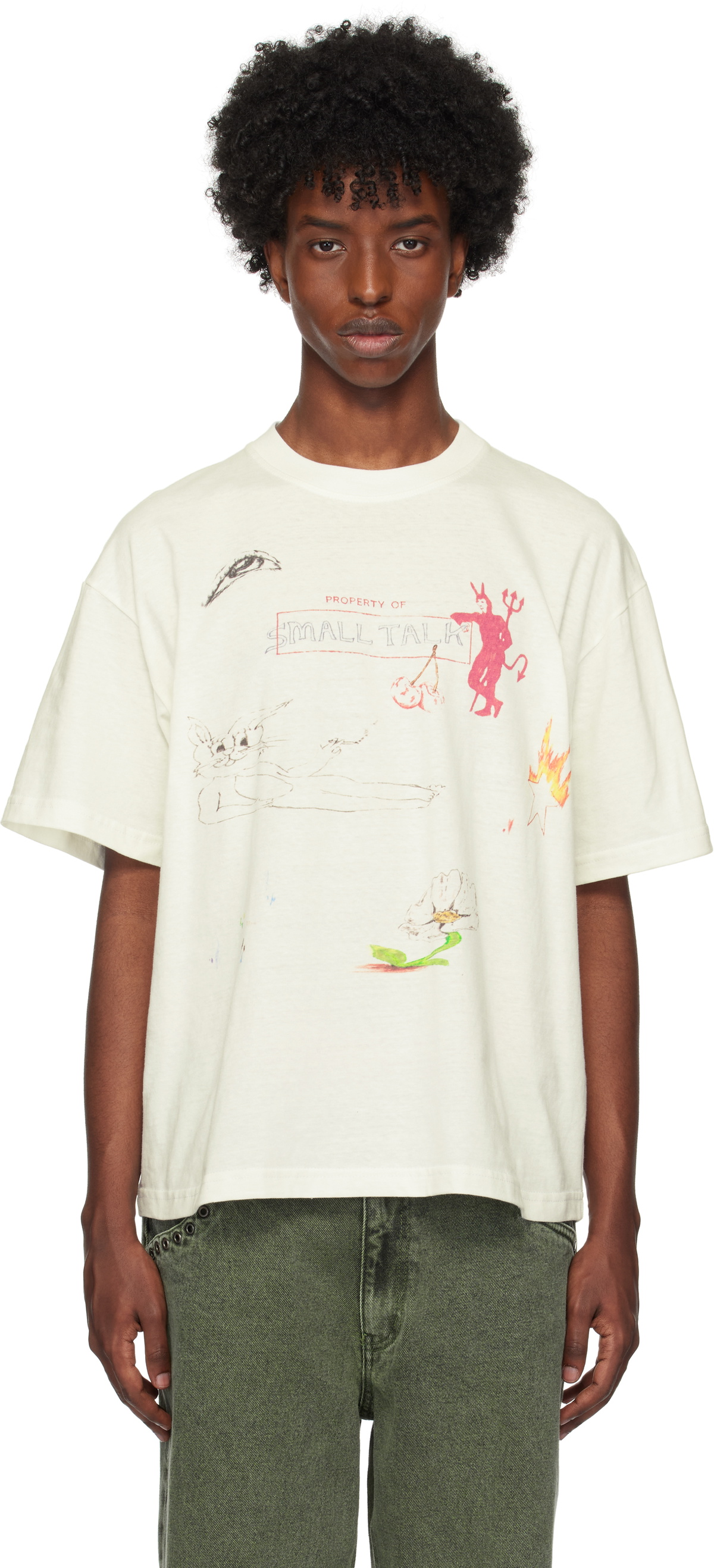 Small Talk Studio SSENSE Exclusive White Hand-Drawn 'Small Talk' T ...