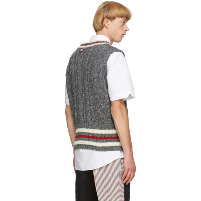 Thom Browne Grey Wool and Mohair Aran Cable Vest Thom Browne