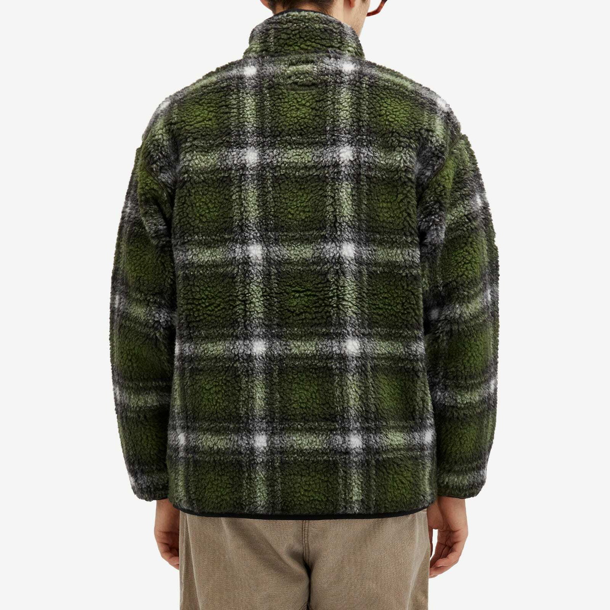 Gramicci Men's Shadow Plaid Sherpa Jacket in Olive Shadow Plaid Gramicci