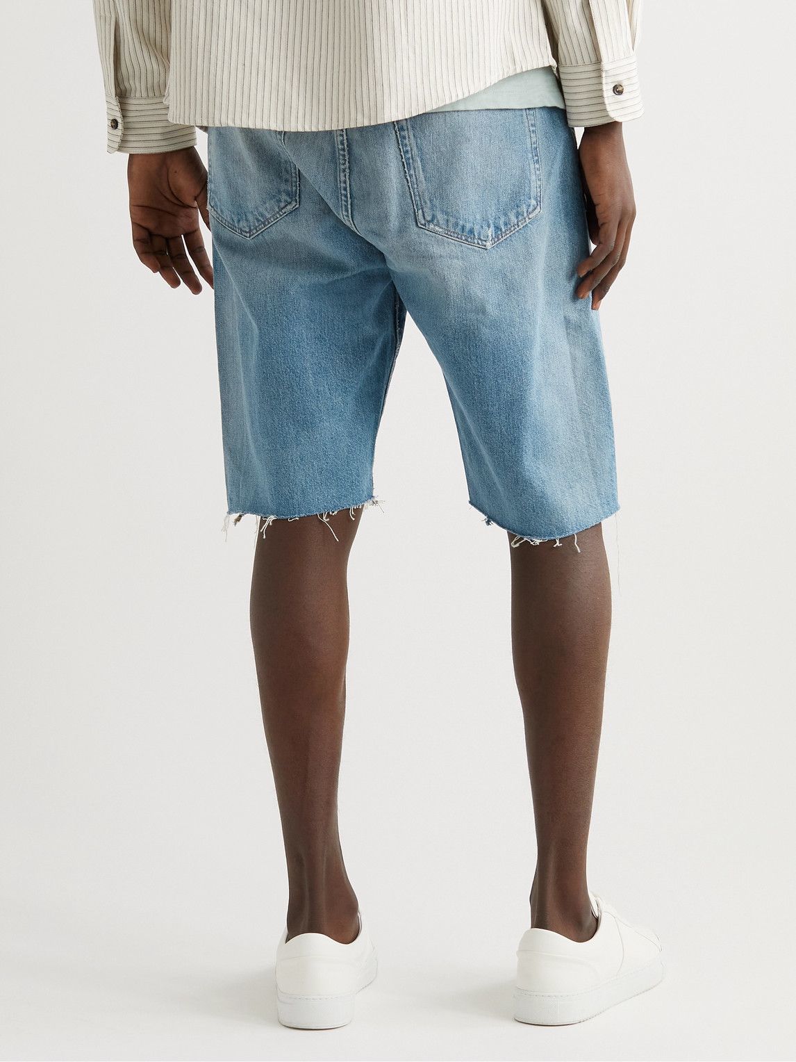 FRAME - L'Homme Cut Off Straight-Leg Distressed Organic Denim Shorts ...
