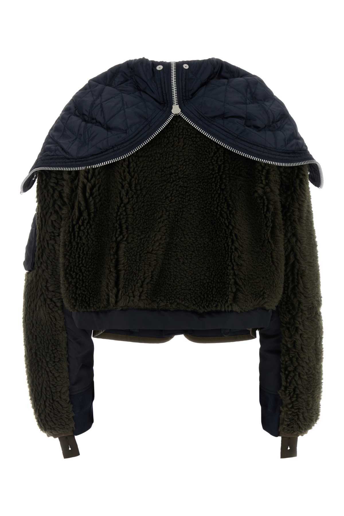 Sacai Two-tone Teddy And Nylon Bomber Jacket Sacai