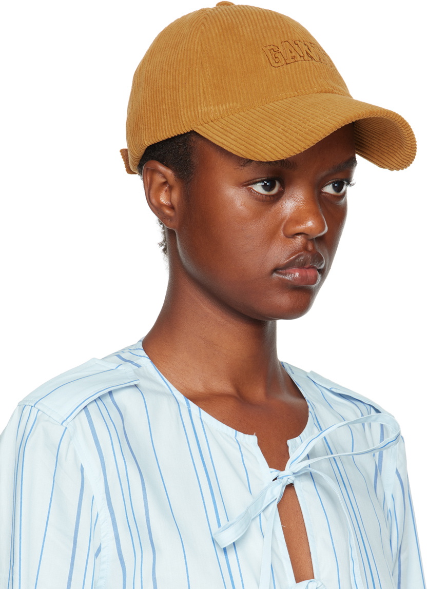GANNI Tan Embroidered Cap GANNI