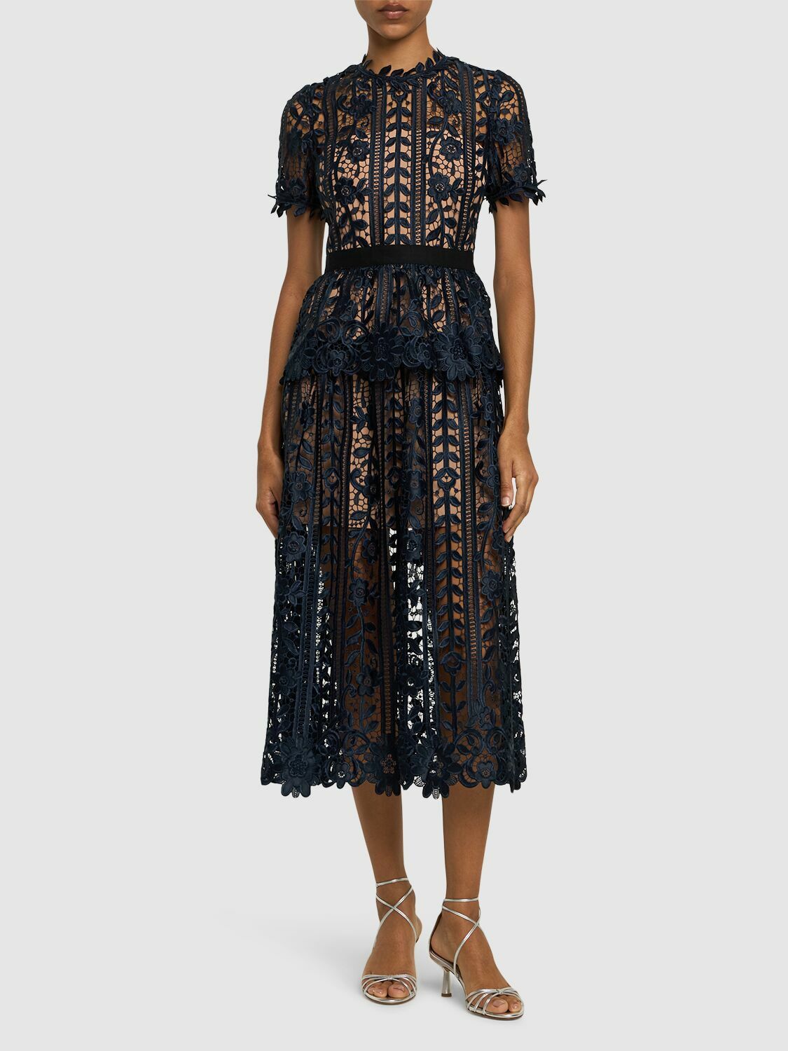 SELF-PORTRAIT Short Sleeve Lace Midi Dress Self-Portrait