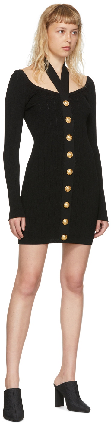 Balmain Black Viscose Button Mini Dress Balmain