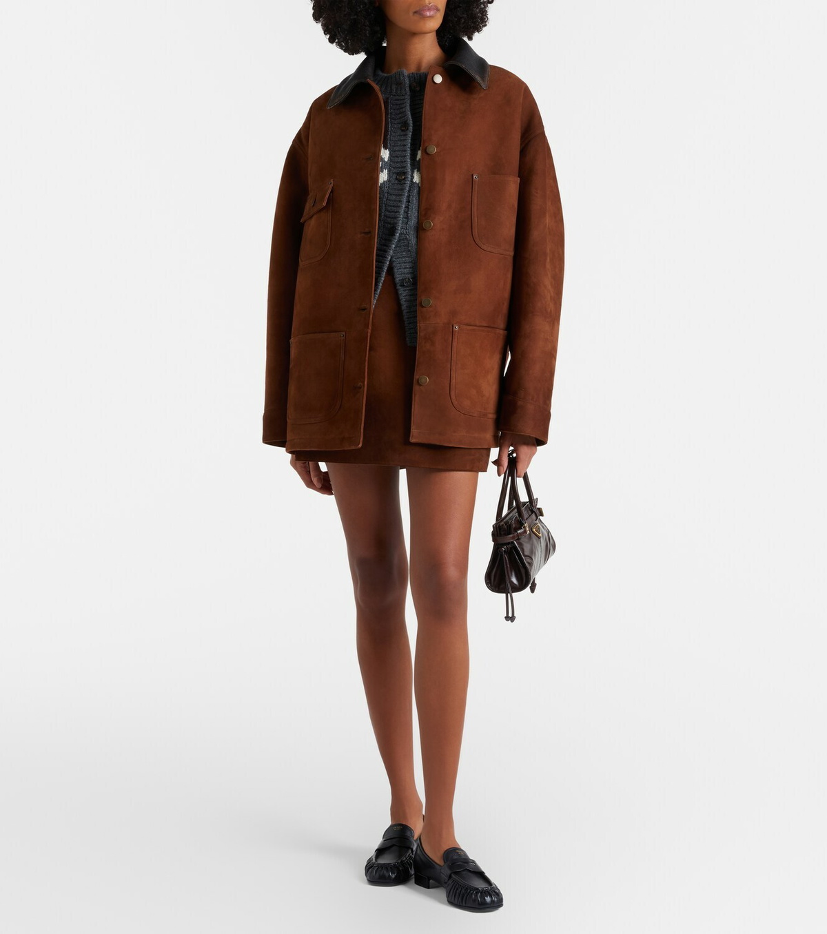 Prada Leather-trimmed suede field jacket Prada