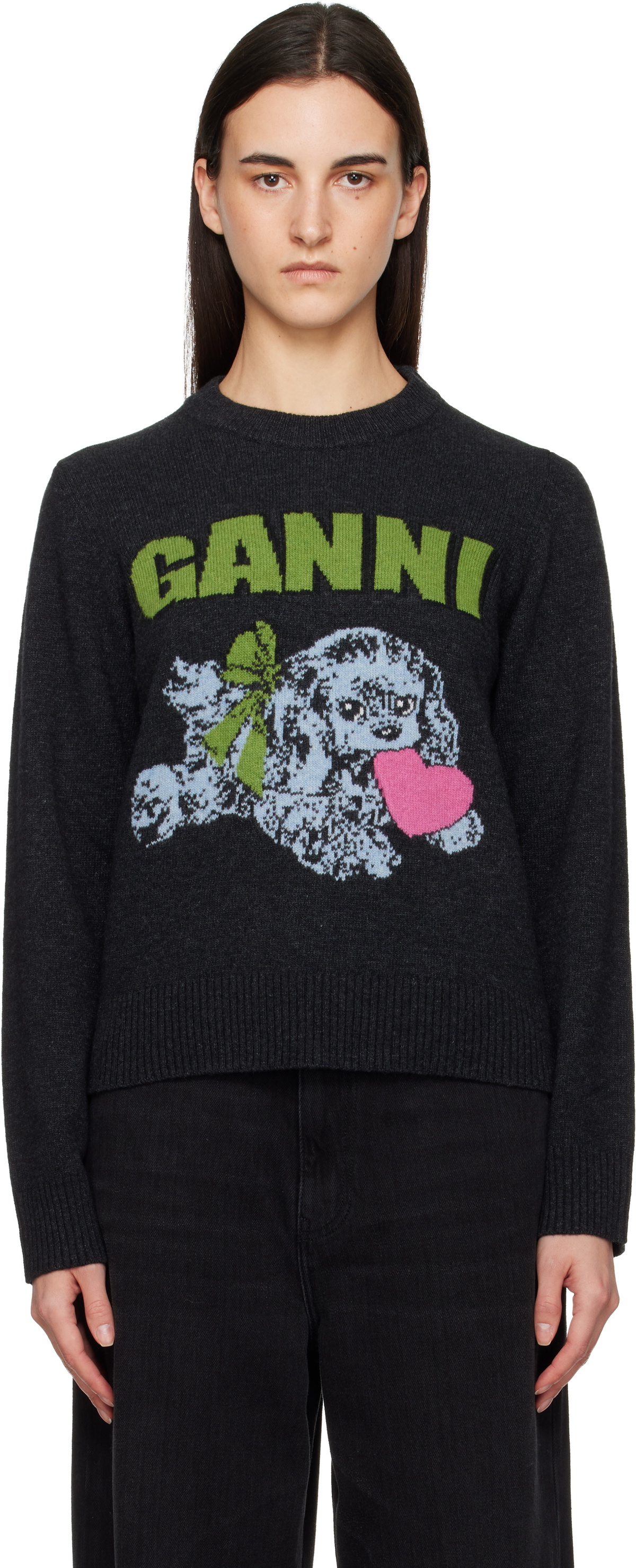 GANNI Gray Puppy Wool Jumper Sweater GANNI