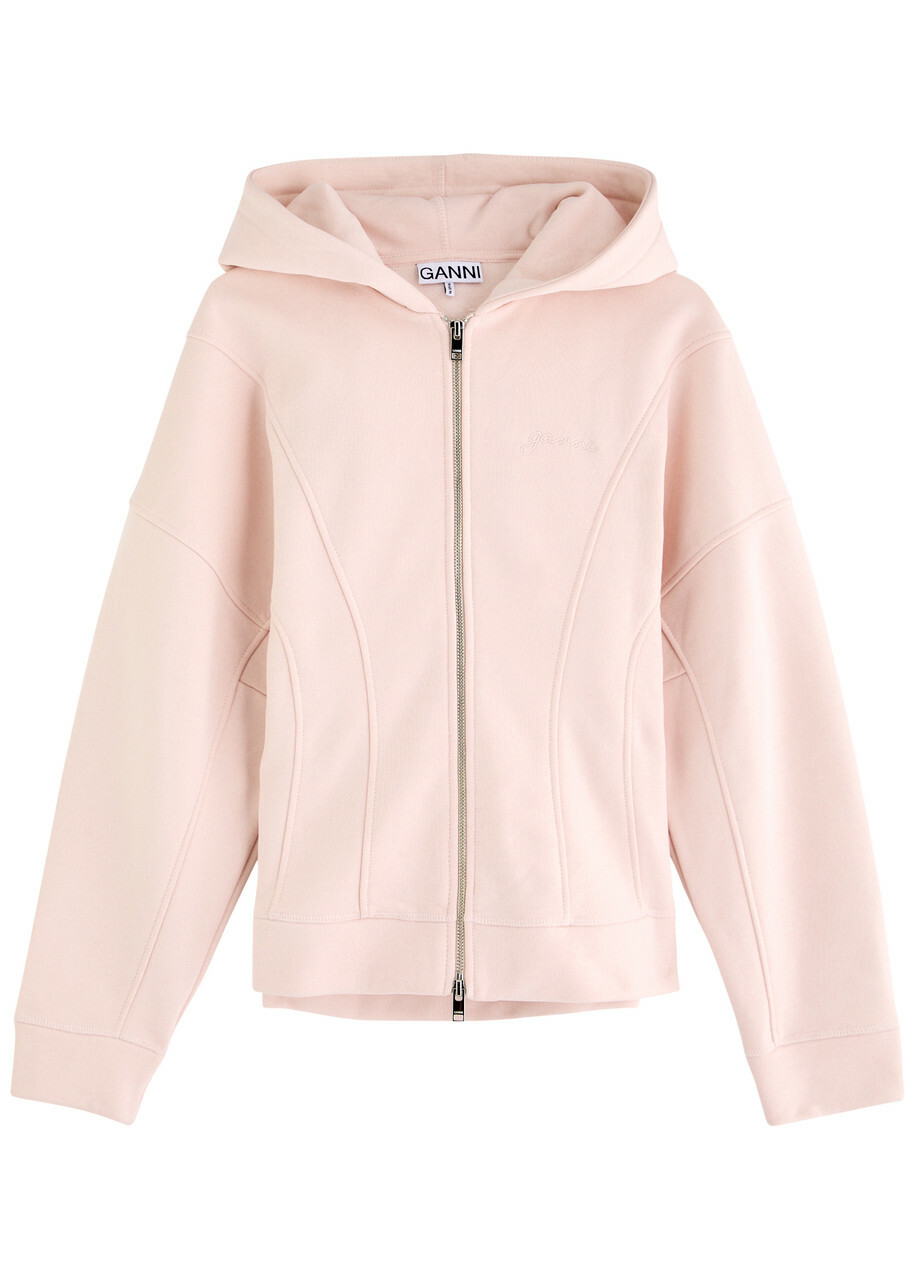 Ganni Logo Hooded Cotton Sweatshirt Pink GANNI