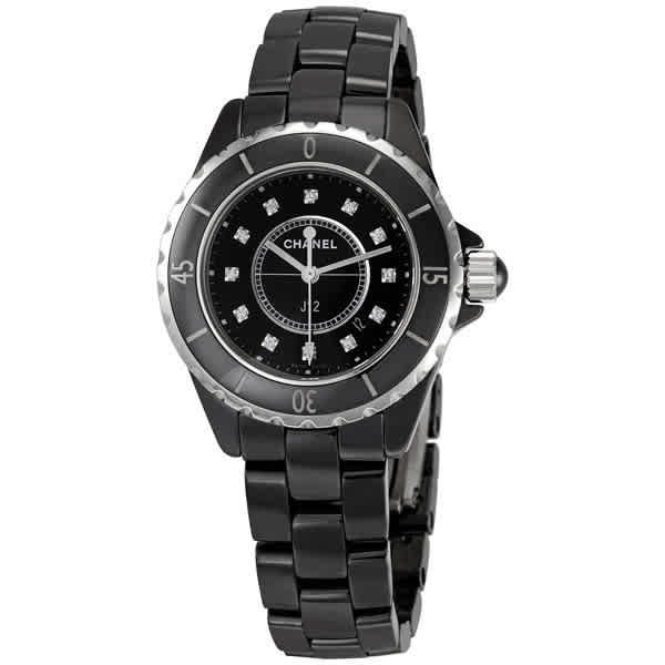Chanel J12 Diamonds Black Ceramic Ladies Watch H1625 Chanel