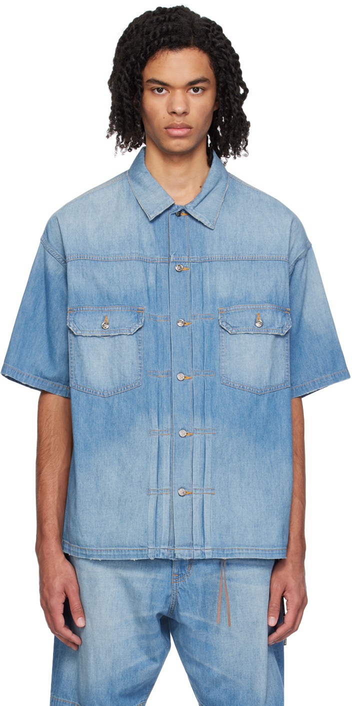 MASTERMIND WORLD Blue Faded Denim Shirt MASTERMIND WORLD