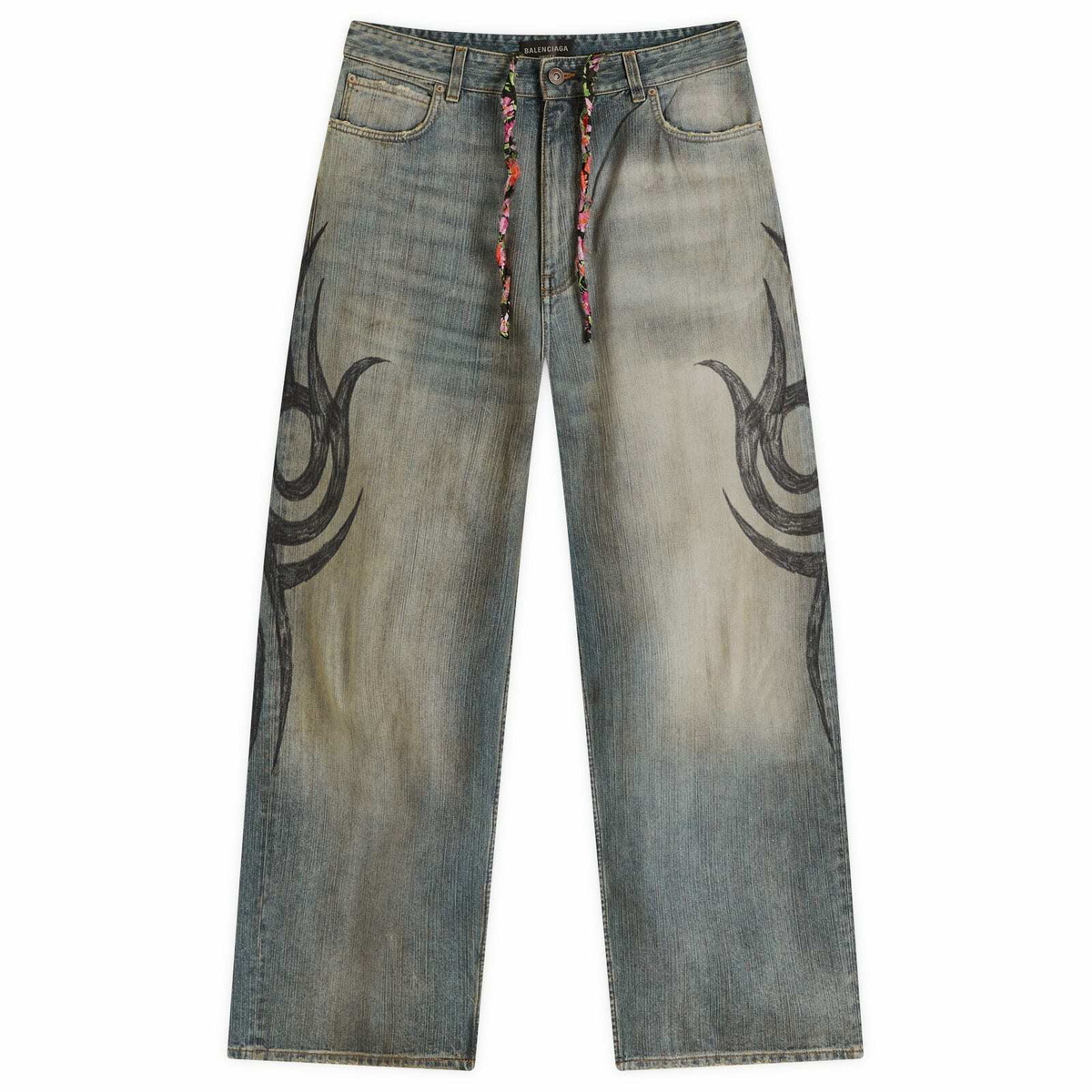 Balenciaga Men's Tattoo Baggy Jeans in Stained Balenciaga