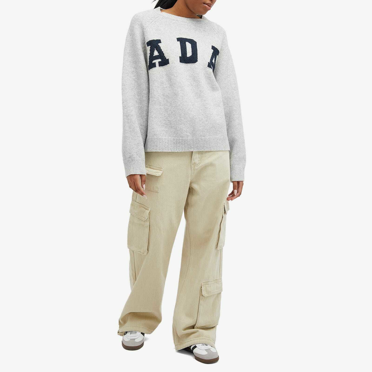 Adanola Women's ADA Oversize Knit Sweater in Light Grey Melange/Navy ...