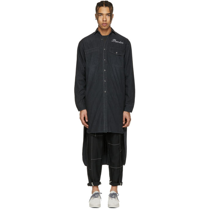 Miharayasuhiro Black Denim Extra Long Shirt Maison MIHARA YASUHIRO