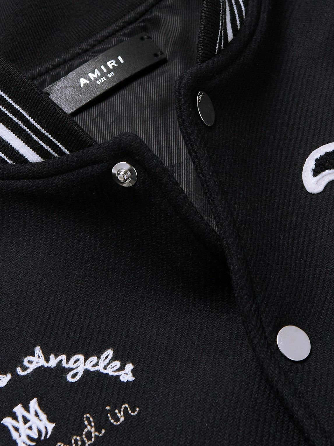 AMIRI - Appliquéd Embroidered Wool-Blend and Leather Bomber Jacket ...