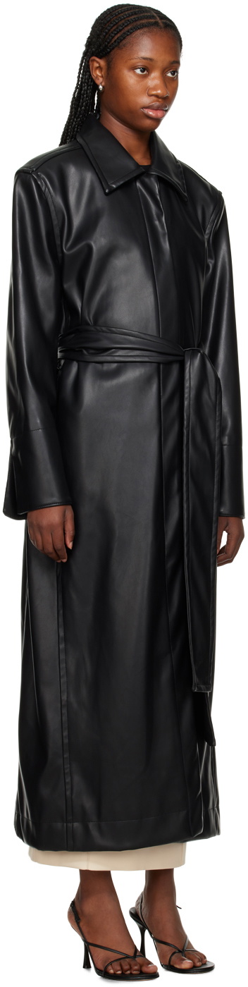 Esse Studios Black Classico Trench Faux-Leather Coat Esse Studios
