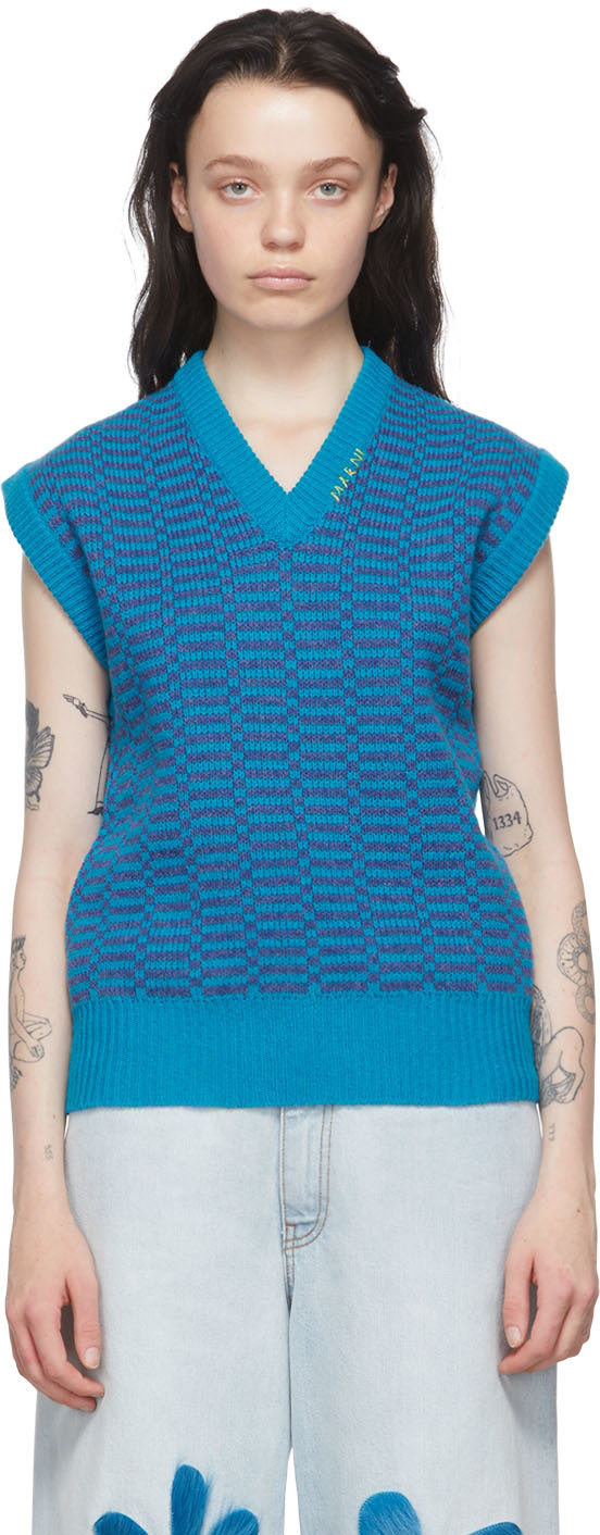 Marni Blue Virgin Wool Vest Marni