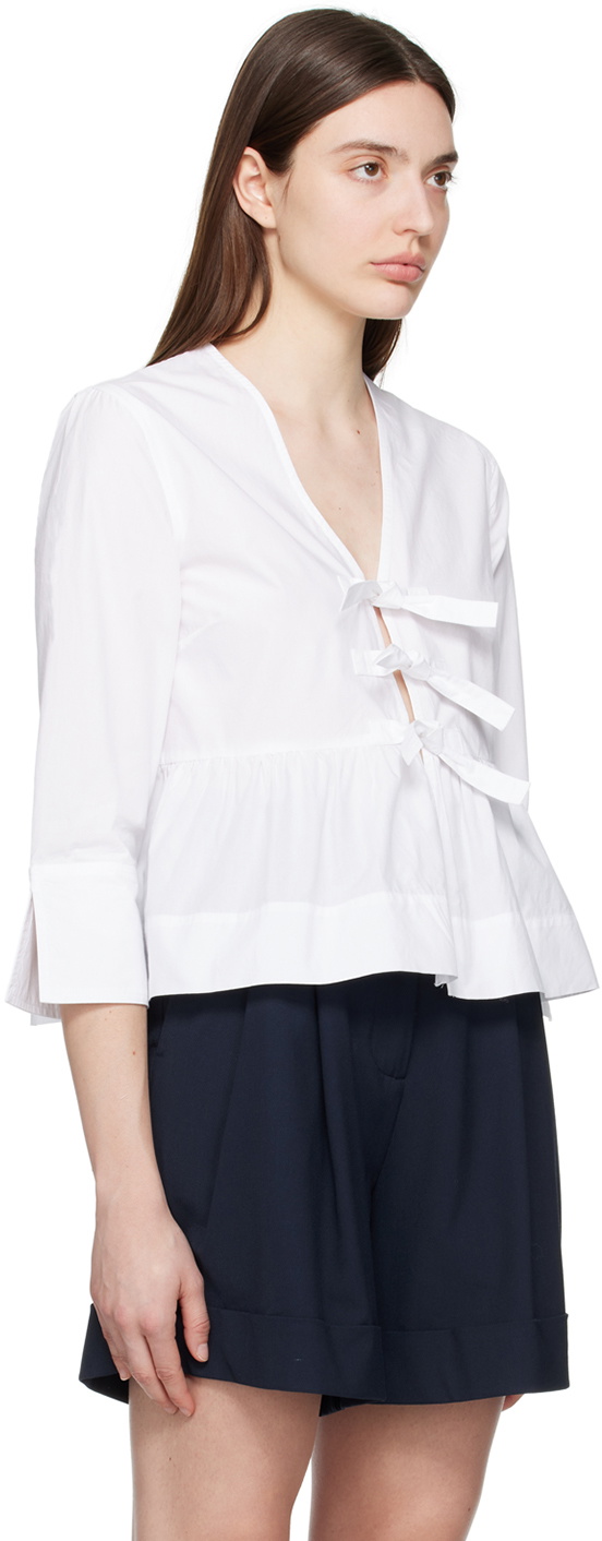 GANNI White Tie String Blouse GANNI