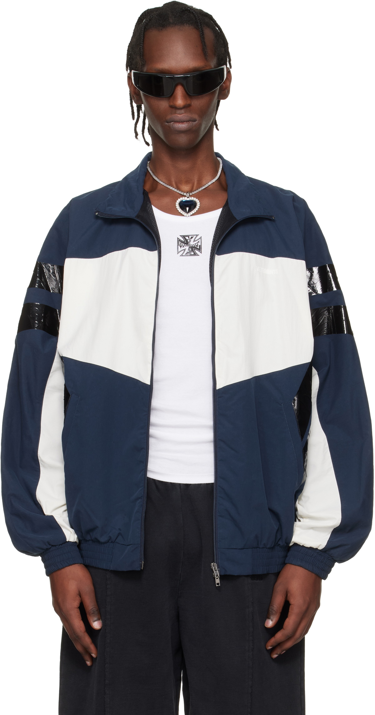 VETEMENTS Navy & White Taped Track Jacket Vetements