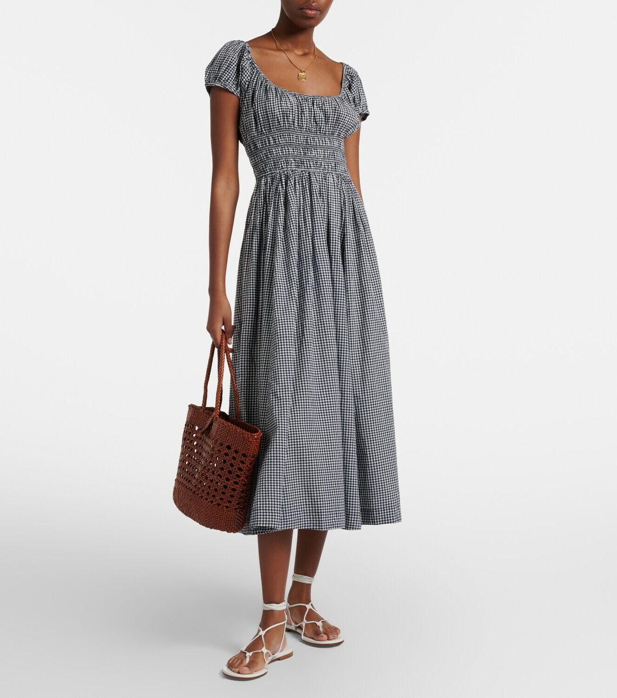Dôen Quinley gathered gingham cotton midi dress DÔEN