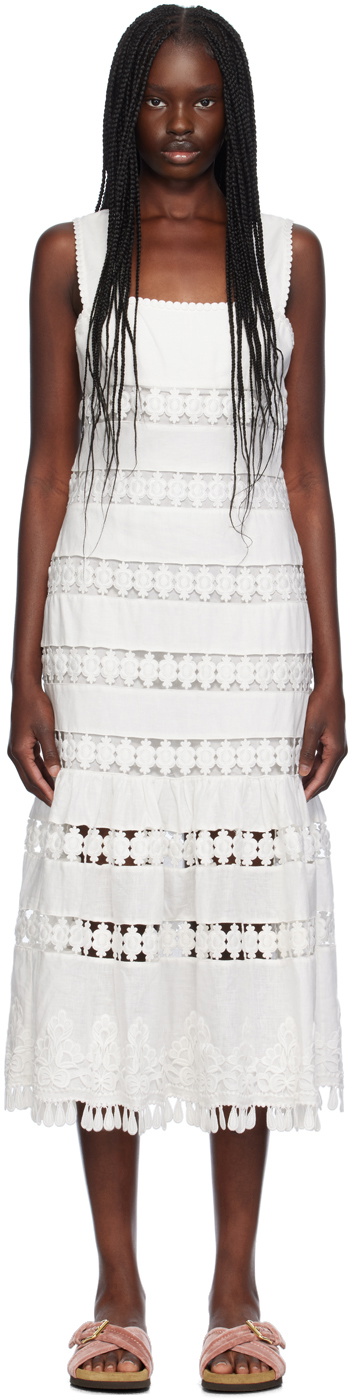 ZIMMERMANN White Pop Trimmed Midi Dress Zimmermann