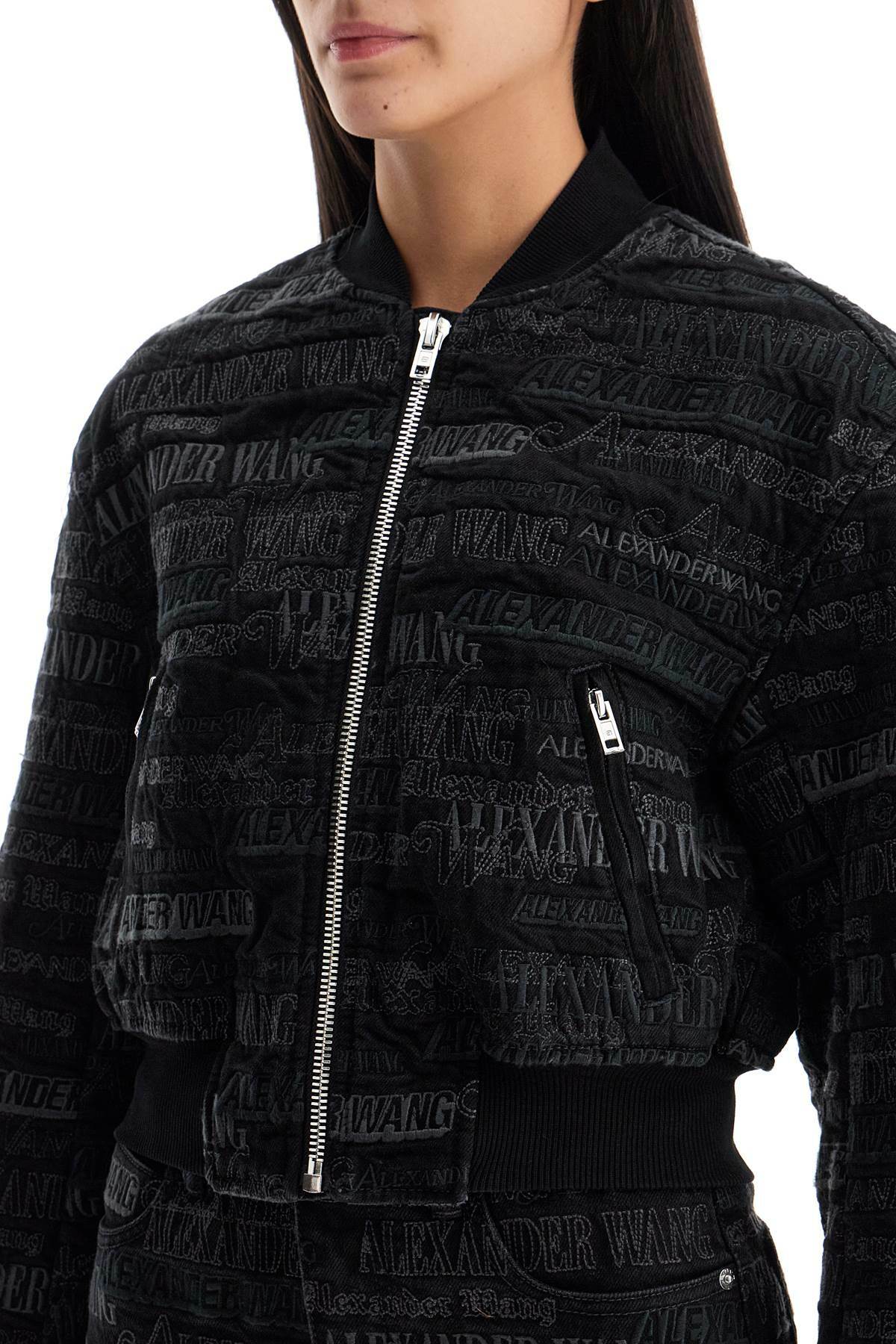 ALEXANDER WANG denim bomber jacket with embroidered lettering Black ...