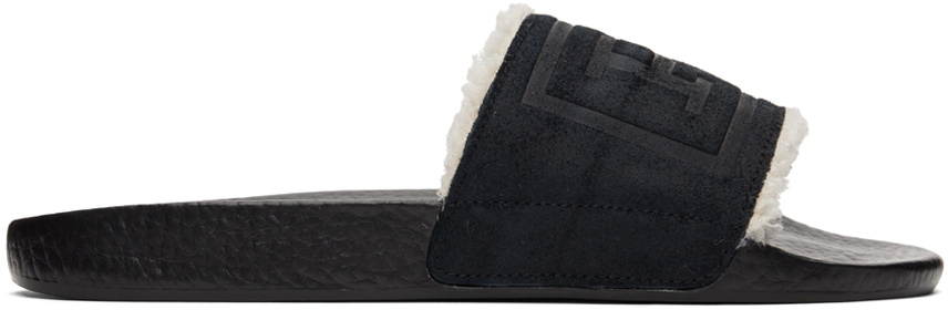 Polo Ralph Lauren Black Faux-Shearling Slides Polo Ralph Lauren