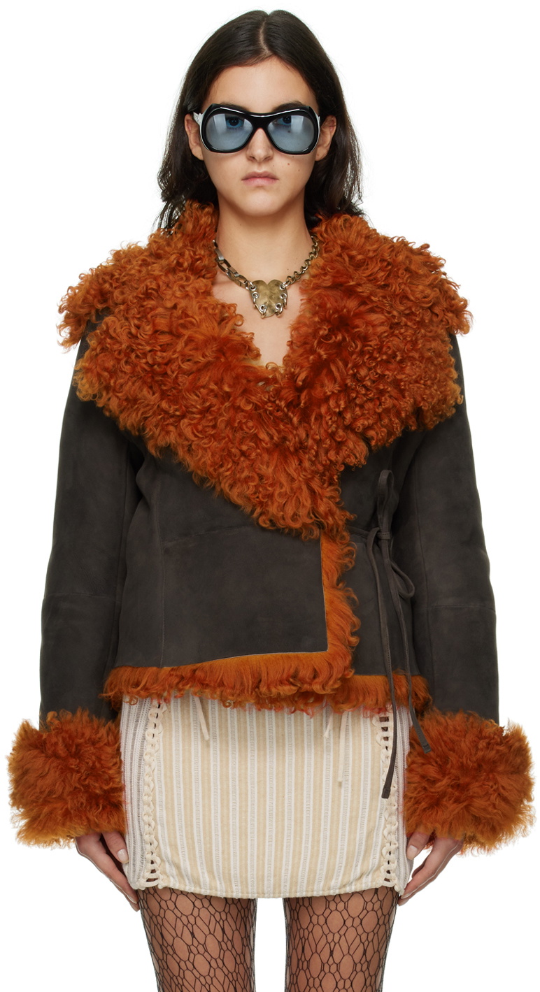 Acne Studios Brown Cropped Shearling Jacket Acne Studios