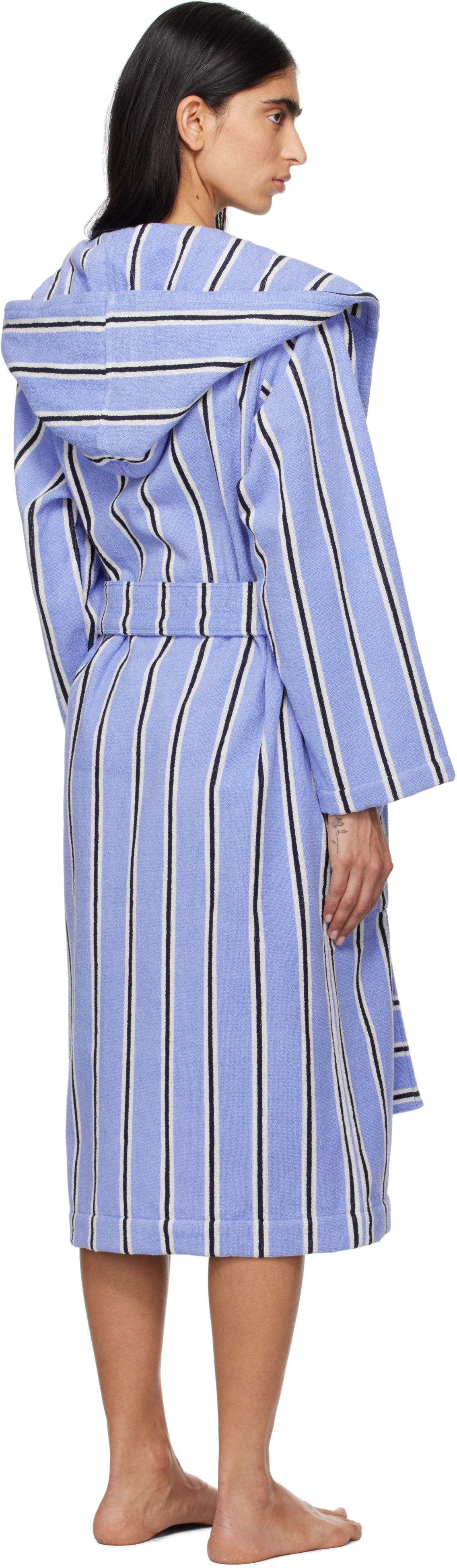 Tekla Blue Terry Hooded Bathrobe Tekla Fabrics