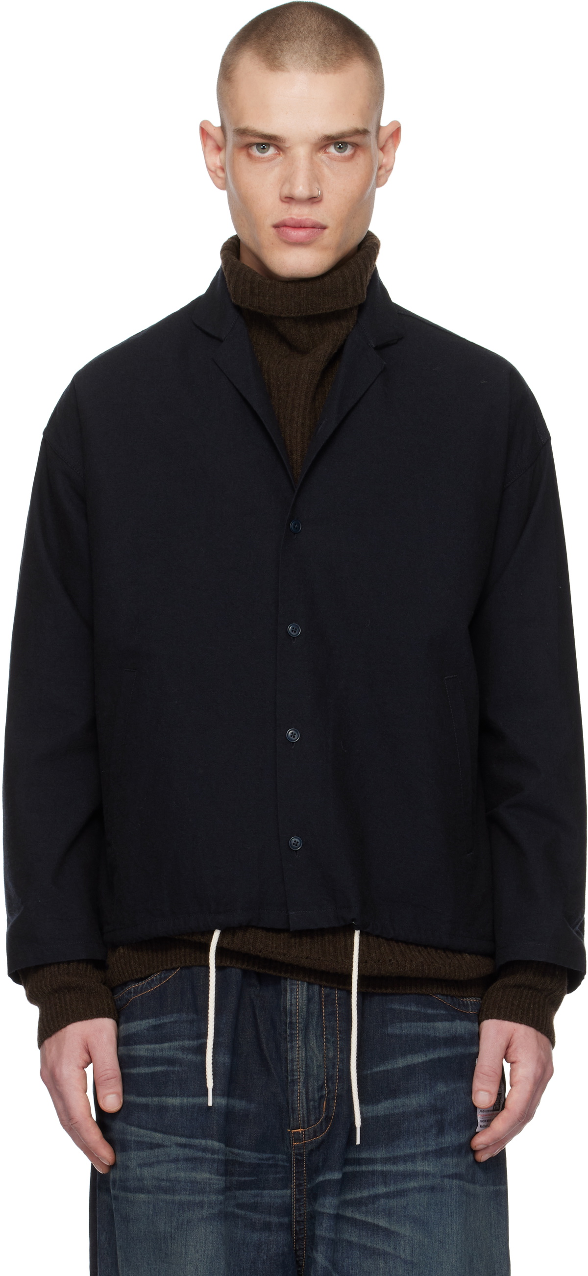 nanamica Navy Cotton Wool Deck Jacket Nanamica