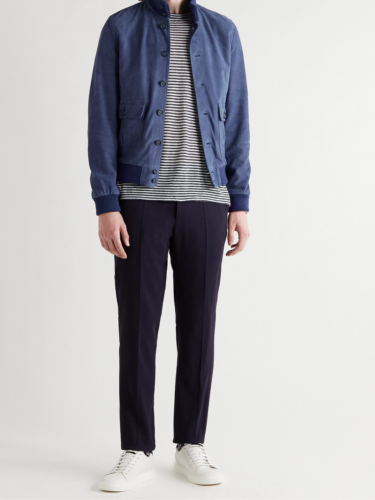 VALSTAR - Valstarino Slim-Fit Suede Bomber Jacket - Blue Valstarino