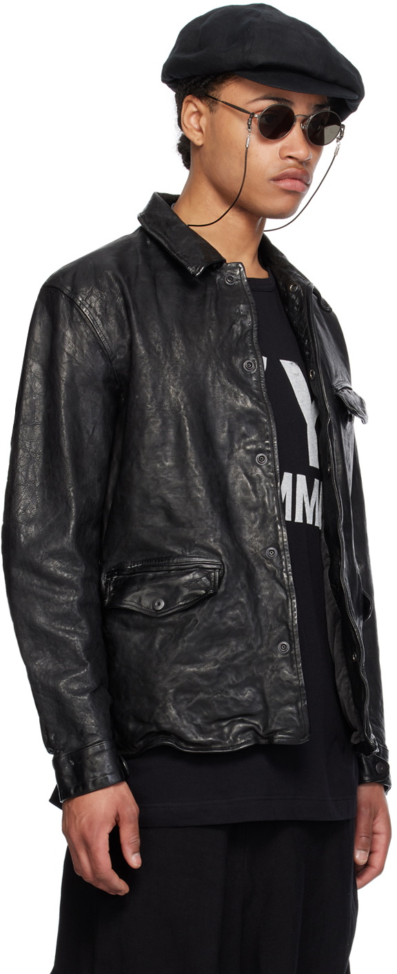 YOHJI YAMAMOTO Black Waxed Leather Jacket Yohji Yamamoto