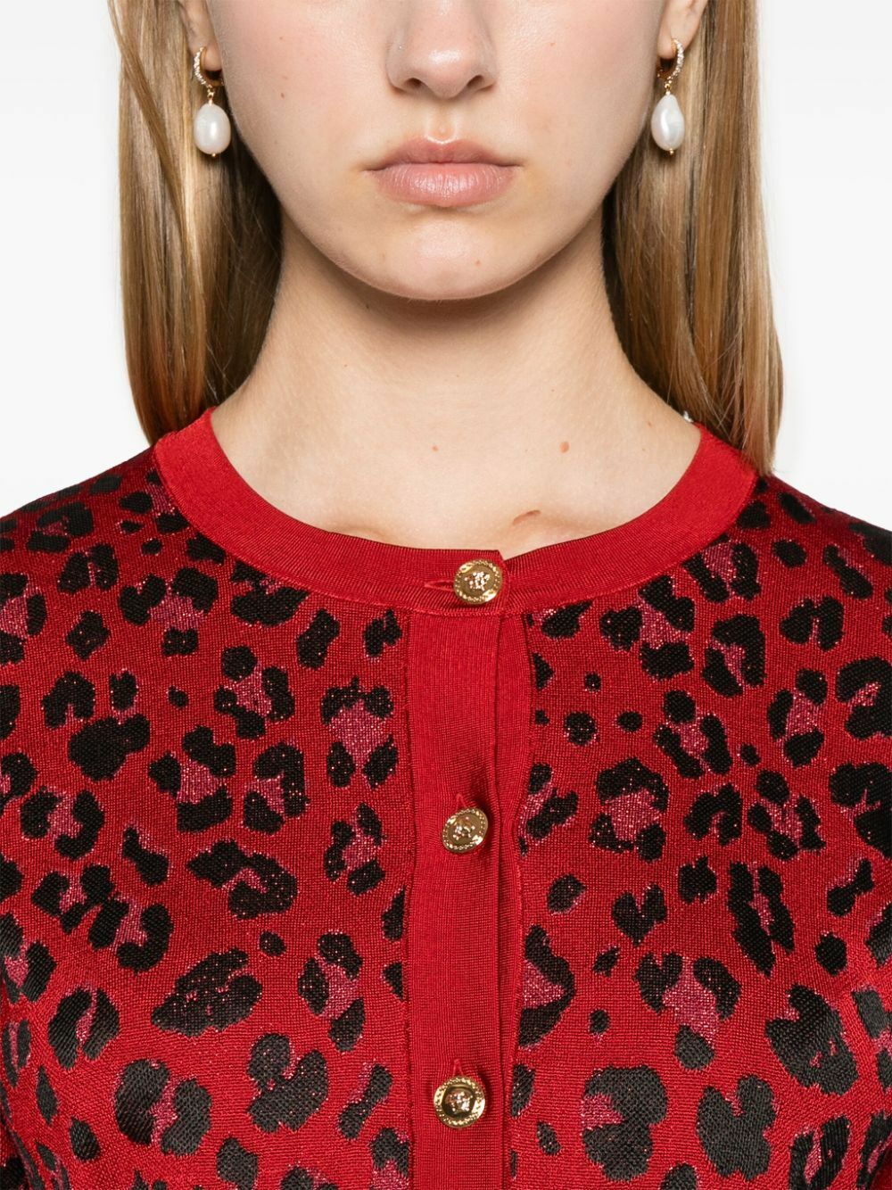Versace Leopard-Intarsia Cropped Cardigan Versace