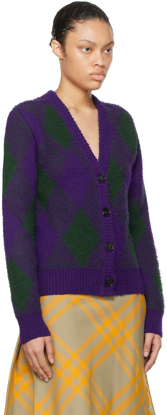 Burberry Purple & Green Argyle Cardigan Burberry
