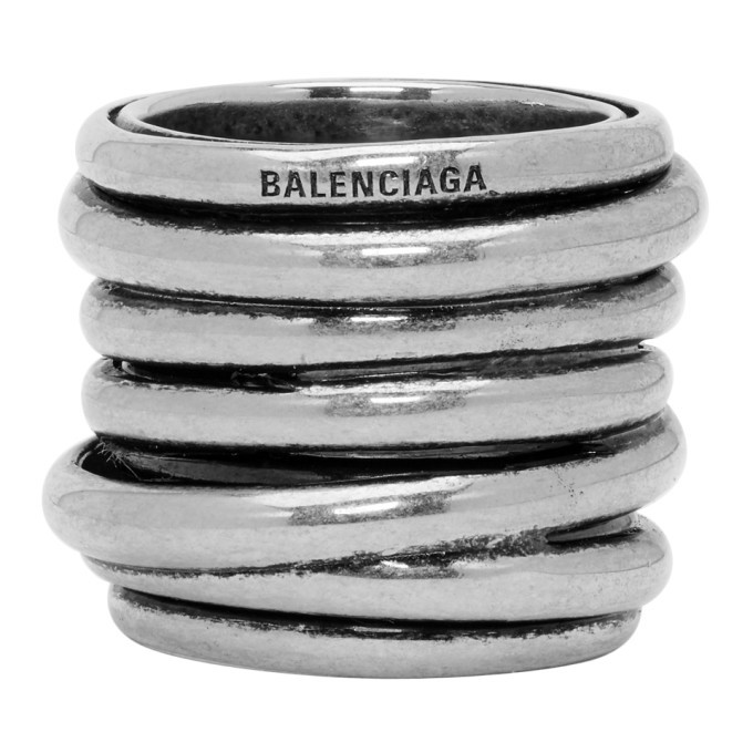 Balenciaga Silver Multirings Ring Balenciaga