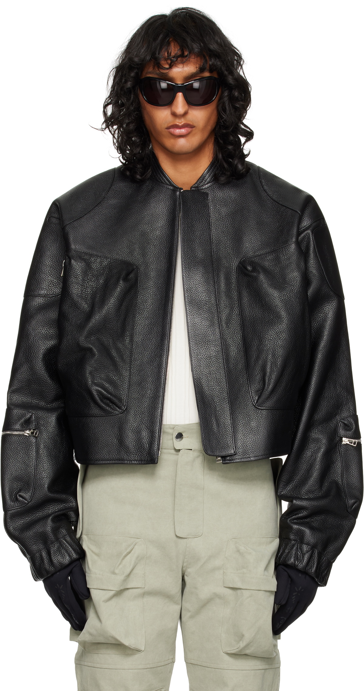 Tondolo Black Ecco Leather Bomber Jacket Tondolo