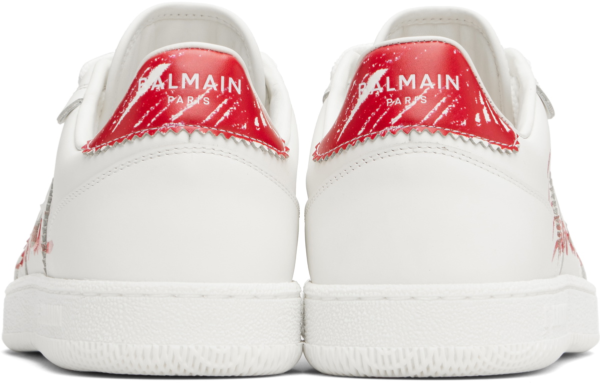 Balmain White & Red Leather 'Balmain' Swan Lipstick Sneakers Balmain