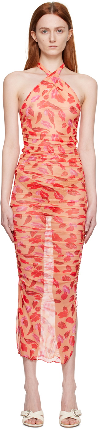 Marco Rambaldi Orange Sheer Midi Dress Marco Rambaldi