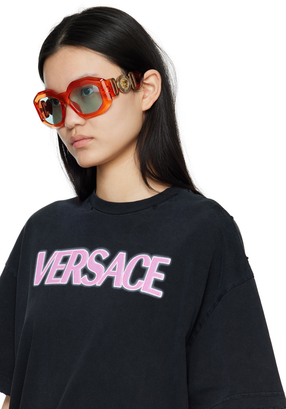 Versace Orange Maxi Medusa Biggie Sunglasses Versace