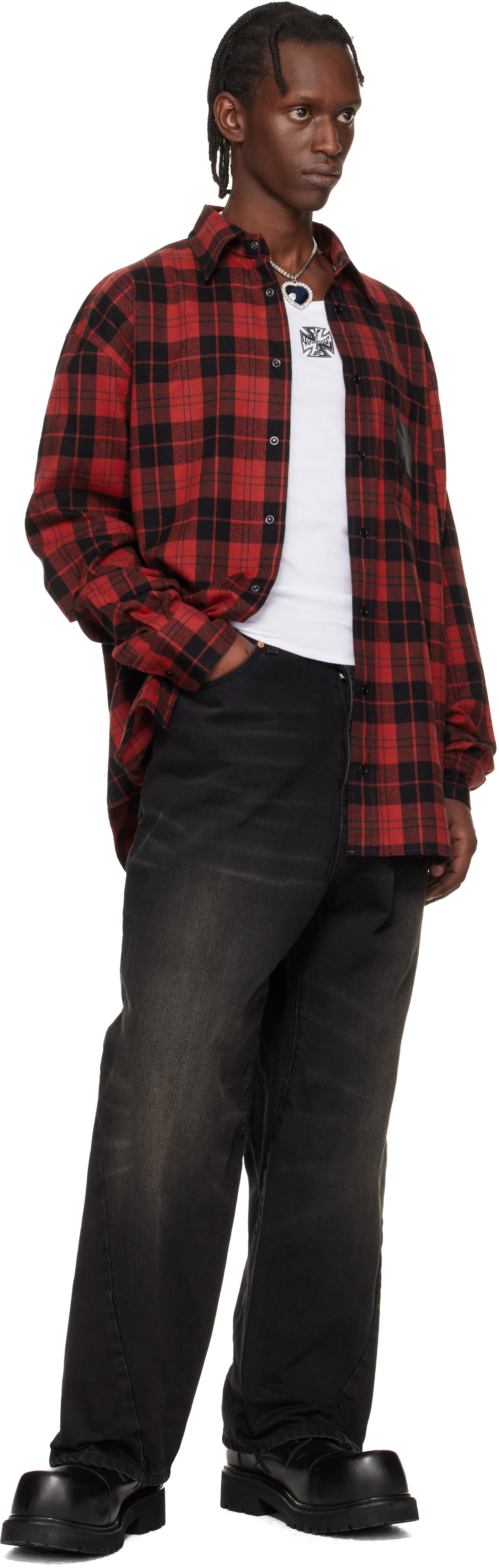 VETEMENTS Red Leather Cross Flannel Shirt Vetements