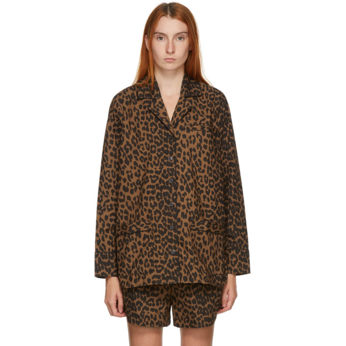 GANNI Brown and Black Leopard Shirt GANNI