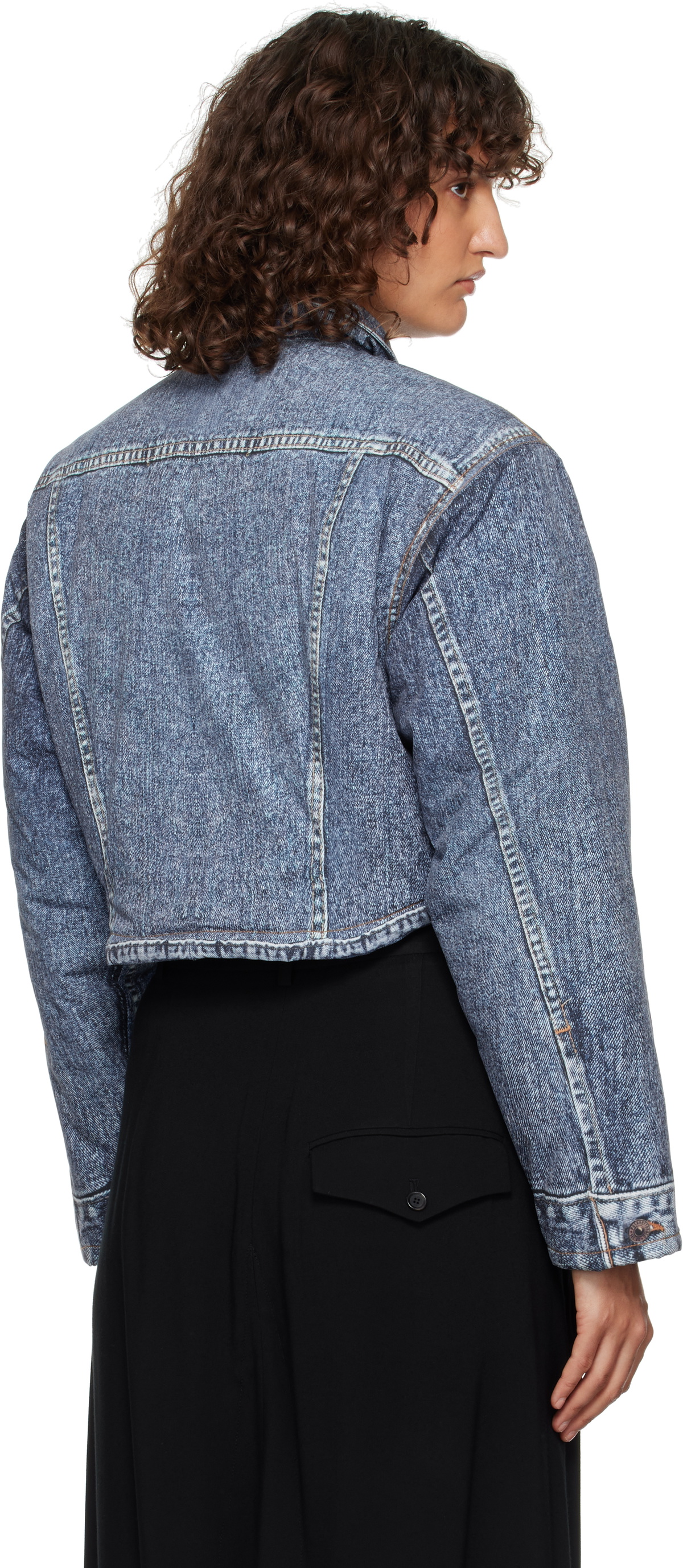 Pushbutton Blue Denim Print Cropped Jacket Pushbutton