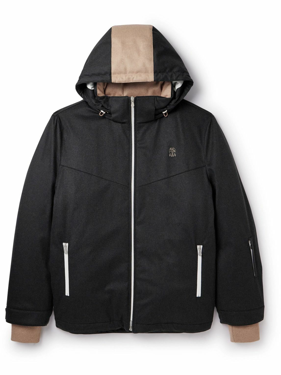 Brunello Cucinelli - Logo-Embroidered Shell-Trimmed Padded Wool Hooded ...