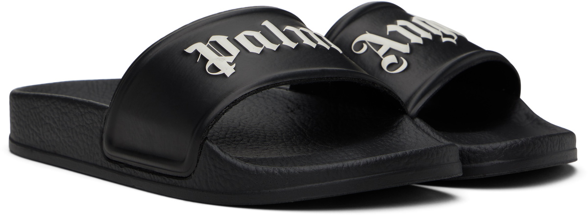 Palm Angels Kids Black Logo Pool Slides Palm Angels