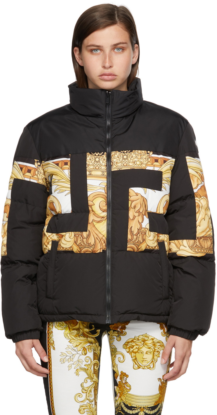 Versace Black Down Baroque Trim Jacket Versace