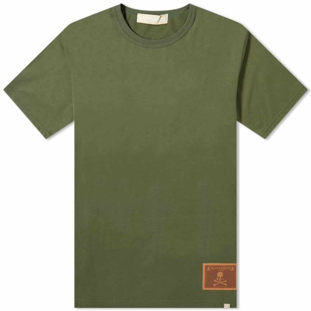 MASTERMIND WORLD Men's Leather Patch Logo T-Shirt in Olive MASTERMIND WORLD