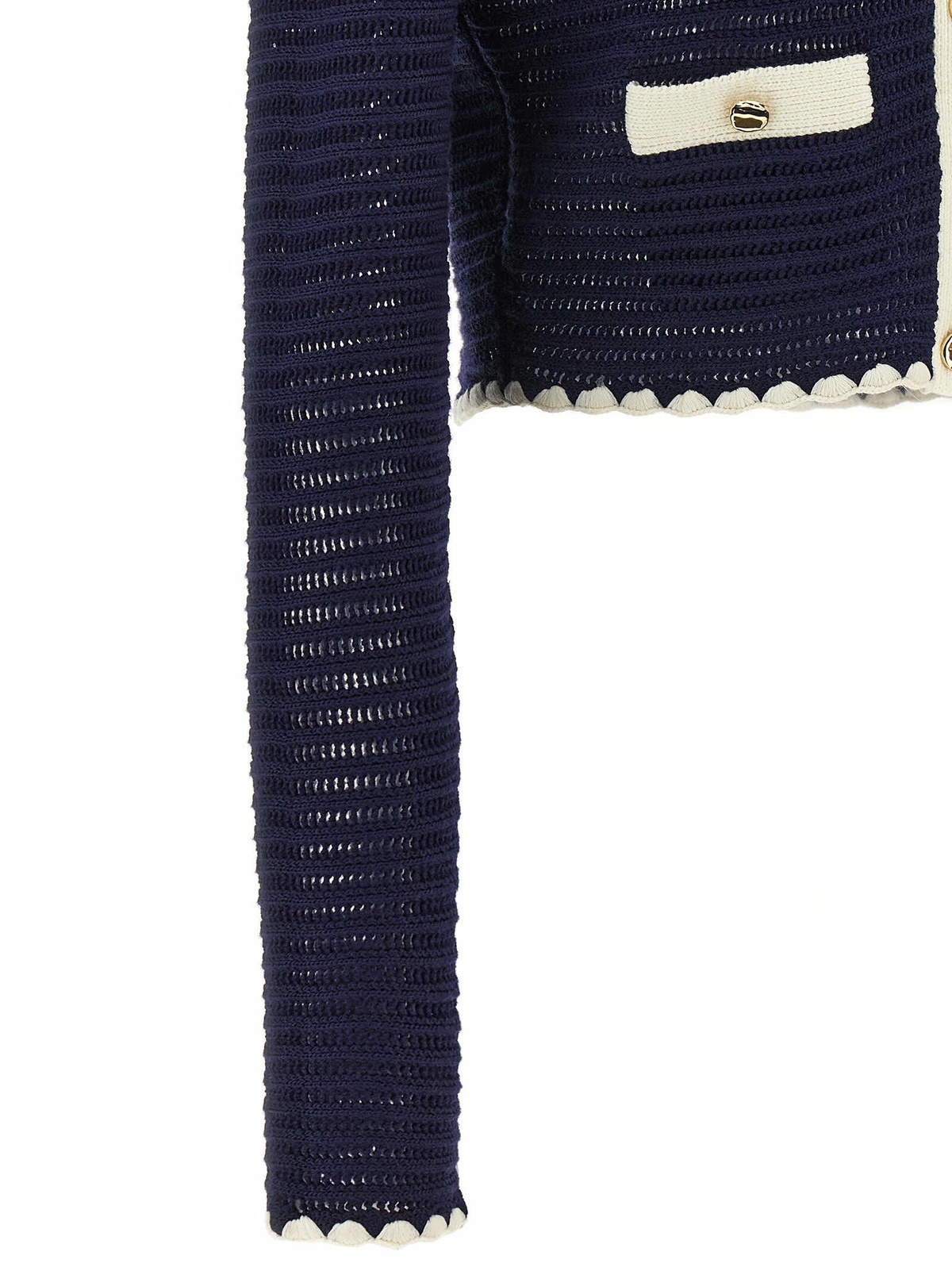 self-portrait navy Crochet Contrast Trim Cardigan Self-Portrait